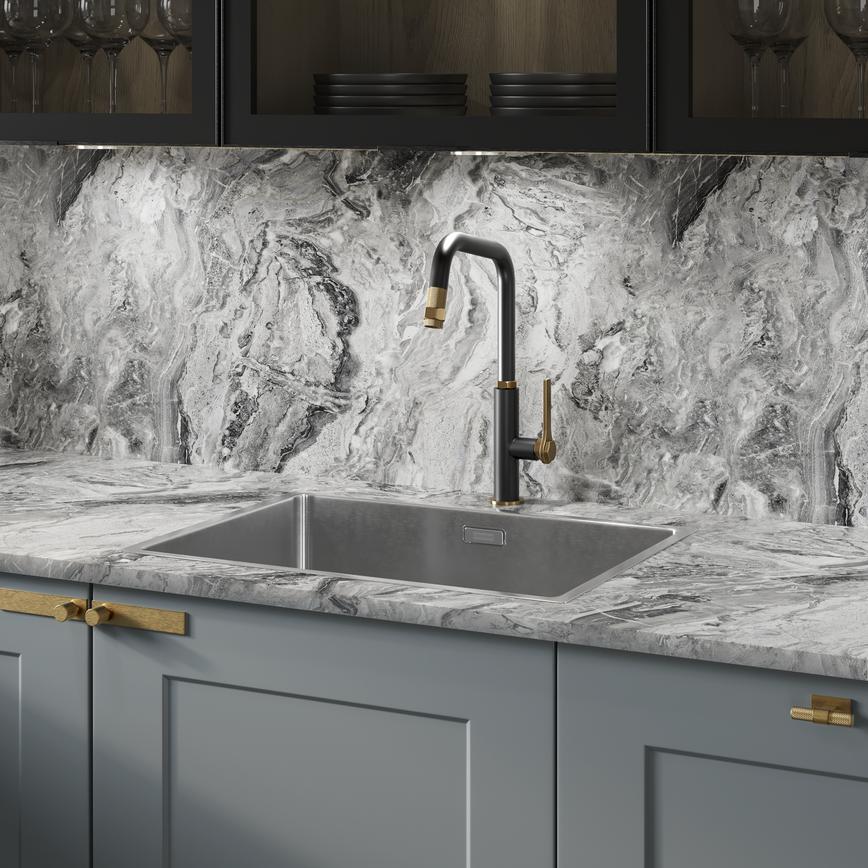 TAP8305 Lamona Secchia Black and Aged Brass Pull Out Mixer Tap